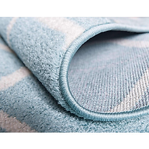 Unique Loom Trellis Frieze Collection Area Rug - Rounded (5' 1" x 8', Light Blue/ Ivory)