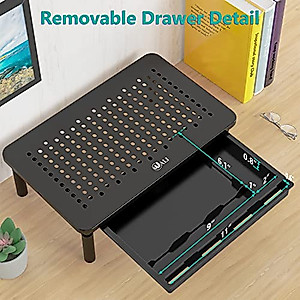 WALI Monitor Stand Riser with Drawer, Computer Desktop Stand Riser with Storage, Height Adjustable (STT003D-B), 1 Pack, Black