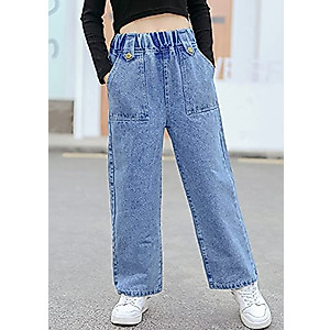 LittleXin Kids Girls' Casual Wide Leg Denim Pants Elastic Waist Jeans Age 4-14 Years(BE,8-9 Years)