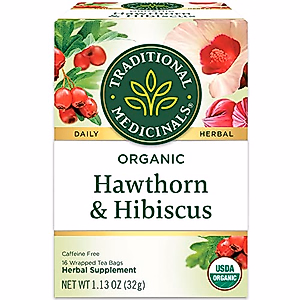 Traditional Medicinals Organic Hawthorn & Hibiscus Herbal Tea, Promotes Heart Health, (Pack of 4) - 64 Tea Bags Total