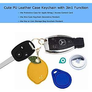 Leather Keychain Holder Case Compatible with Apple AirTag, Cute Protective Air Tag Cover with Keychain Ring, Anti-Scratch Finder GPS Tracker Case for Wallet Keys(Strawberry-Lemon)