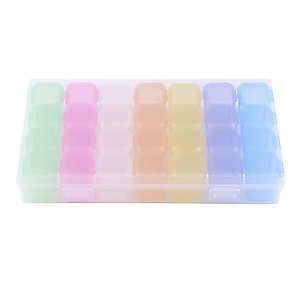 Hilitand Diamond Embroidery Box, 28 Grids Plastic Transparent Storage Box Nail Art Rhinestone Jewelry Beads Display 7 Color Case Organizer