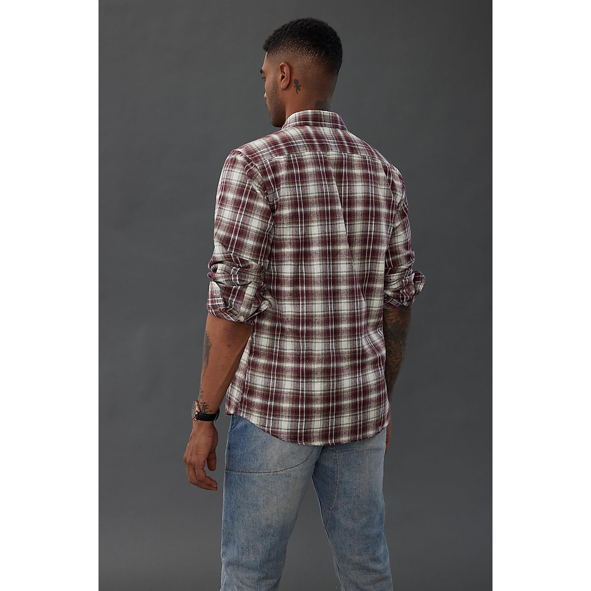 PJ PAUL JONES Mens Casual Button Down Shirts Flannel Plaid Cotton Regular Fit Long Sleeve Shirts Red White Large