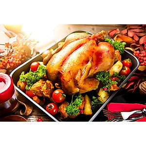 Generic Roasting Pan Stainless steel Roasting pan Turkey Roasting pan with grill Rectangular grill suitable for Turkey, roast chicken and ham (23.4x15.6x2.8in), Silver
