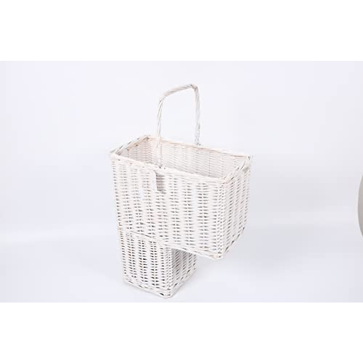SHCMSADO Woven Wicker Stair Basket with Handles, Step Storage Basket (White)