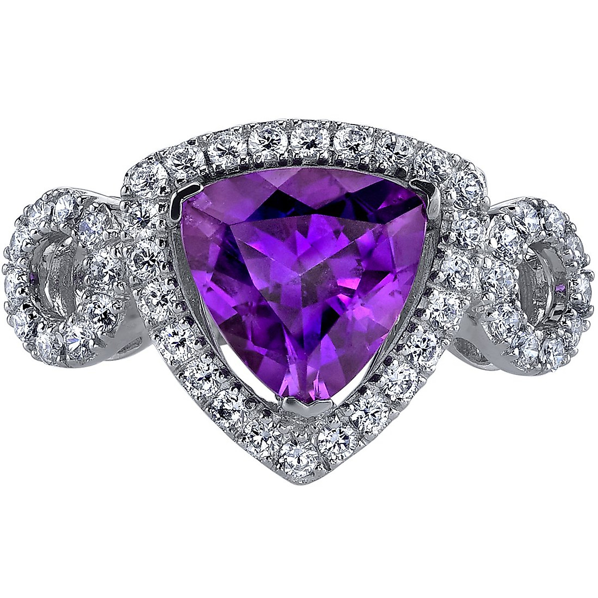 PEORA Amethyst Signature Ring for Women 14K White Gold, Natural Gemstone Birthstone, 1.50 Carats trillion Cut 8mm, Comfort Fit, Size 8