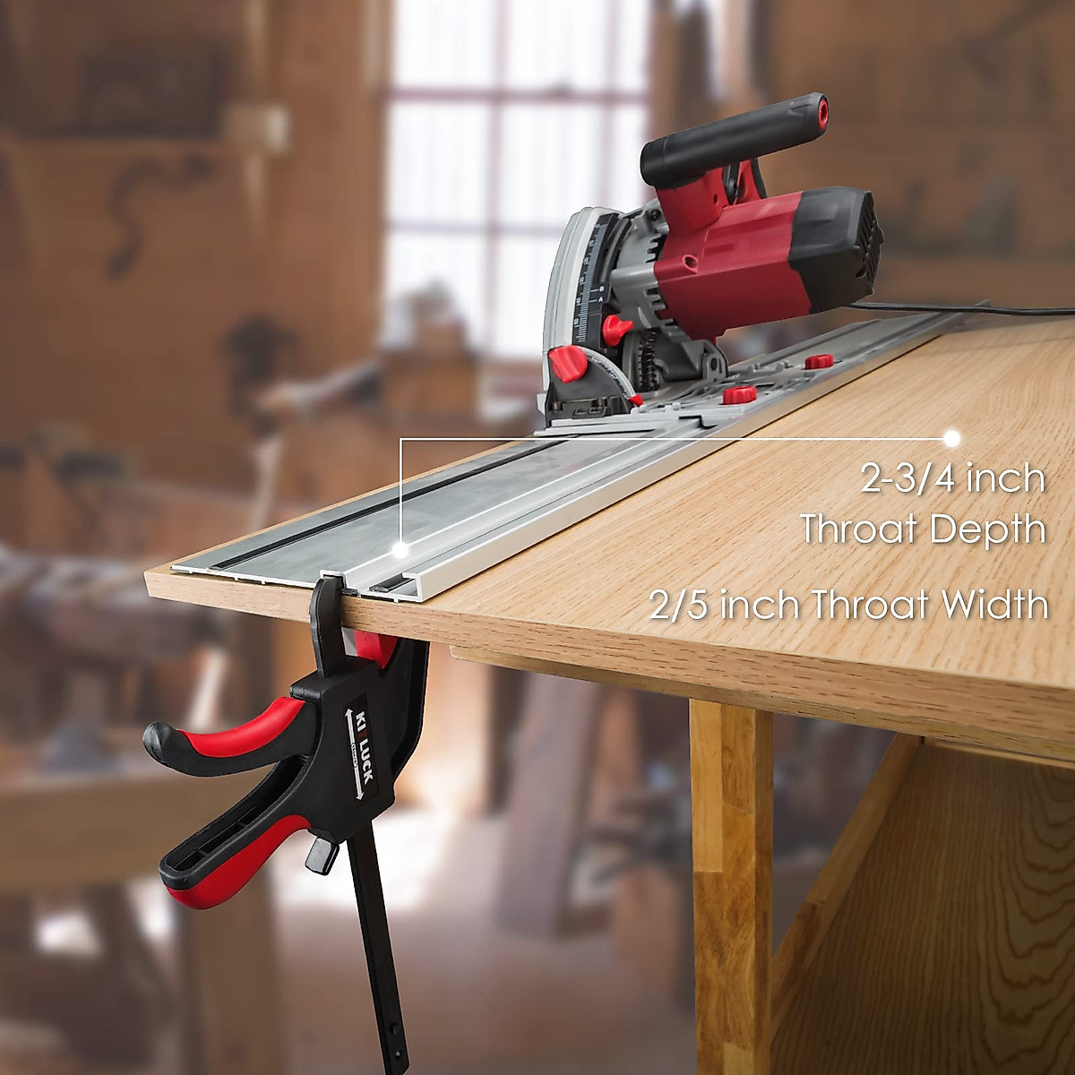 Track Saw Clamp, KITLUCK Track Saw Guide Rail Clamp for Woodworking, Quick Release Clamp for Circular Saw Guide Rail System, 6" Clamping Thickness, Universal Wood Track Clamps for Woodworking-2 Pcs