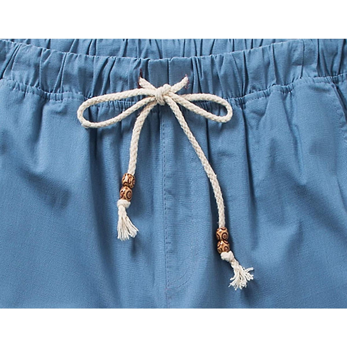 SIR7 Men's Linen Casual Lightweight Drawstrintg Elastic Waist Summer Beach Pants Denim Blue XL