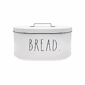 Rae Dunn Bread Box - Bread Box for Kitchen Countertop - 15" x 8" x 10" - Rustic White Metal Vintage Farmhouse Breadbox - Counter Storage Container for Fresh Homemade Loaf, Bagels, Cookies