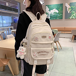 Tenbip Kawaii Backpack Cute Backpack Aesthetic Backpack Preppy Backpack Kawaii School Supplies with Bear Accessories (White)…