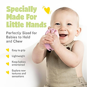 Dinosaur Baby Teething Toys, Textured Sensory Toys for Babies, Lightweight Soft Baby Sensory Toys, BPA-Free Silicone Infant Teething Toys, 0-18 Months, Teething Baby, Easy to Clean - Peach Pink