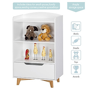 UTEX Kids Bookshelf, Children Bookcases with Storage and Drawer, Wood Kids Toy Storage Organizer for Playroom,Bedroom, Nursery School, White