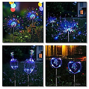 4Pack Firework Solar Lights Outdoor, Solar Garden Decorative Lights, Solar Walkway Lights Waterproof, 35 Copper Wires String Lights for Christmas, Pathway, Patio, Flowerbed