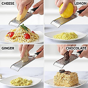 Zulay Kitchen Professional Cheese Grater Stainless Steel - Durable Rust-Proof Metal Lemon Zester Grater With Handle - Flat Handheld Grater For Cheese, Chocolate, Spices, And More - Black