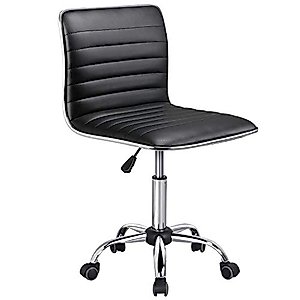 Yaheetech Adjustable Task Chair PU Leather Low Back Ribbed Armless Swivel Black Desk Chair Office Chair Wheels