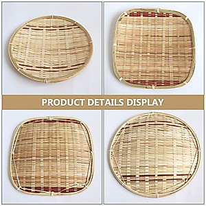 BESTOYARD 23cm Bamboo Woven Basket Tray Rustic Wood Decorative Serving Tray for Breakfast Fruit Drinks Snack Coffee Table Wall Hanging Home Decoration Round and Square
