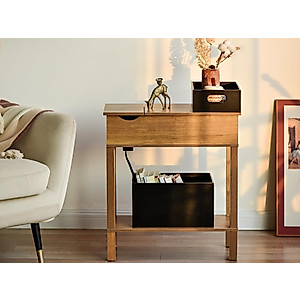 StorageWorks Bamboo Organizers for Shelves, Handcrafted Bamboo Storage Containers for Snacks, Spices, or Drinks, Black Wooden Crates with Built-in Handles, 2 Pack