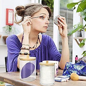 XEFINAL 4 Pack Acrylic Qtip Holder Dispenser with Bamboo Lid, Cotton Ball Pad Round Swab Holder for Cotton Pads Cotton Balls Hair Ties Rustic Bathroom Decor Accessories Storage Organization