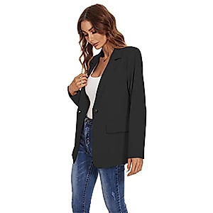 Women's Casual Blazers Long Sleeve Open Front Lapel Collar Work Office Blazers Jacket with Pockets Black