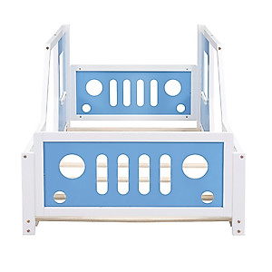 Acosure Twin Size Classic Car-Shaped Platform Bed with Wheels,Headboard and Footboard,Bedroom Wood Bed Frame W/No Box Spring Required,Easy to Assemble,for Kids Teens Girls Boys,Blue