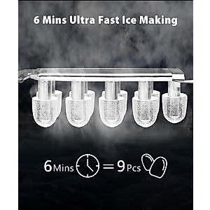 COWSAR Ice Makers Countertop, Ice Maker Machine 6 Mins/9 Pcs Bullet Portable Ice Maker Machine 26.5lbs/24Hrs with Self-Cleaning, Ice Scoop and Basket, Ice Maker for Party/Kitchen/Home/Office