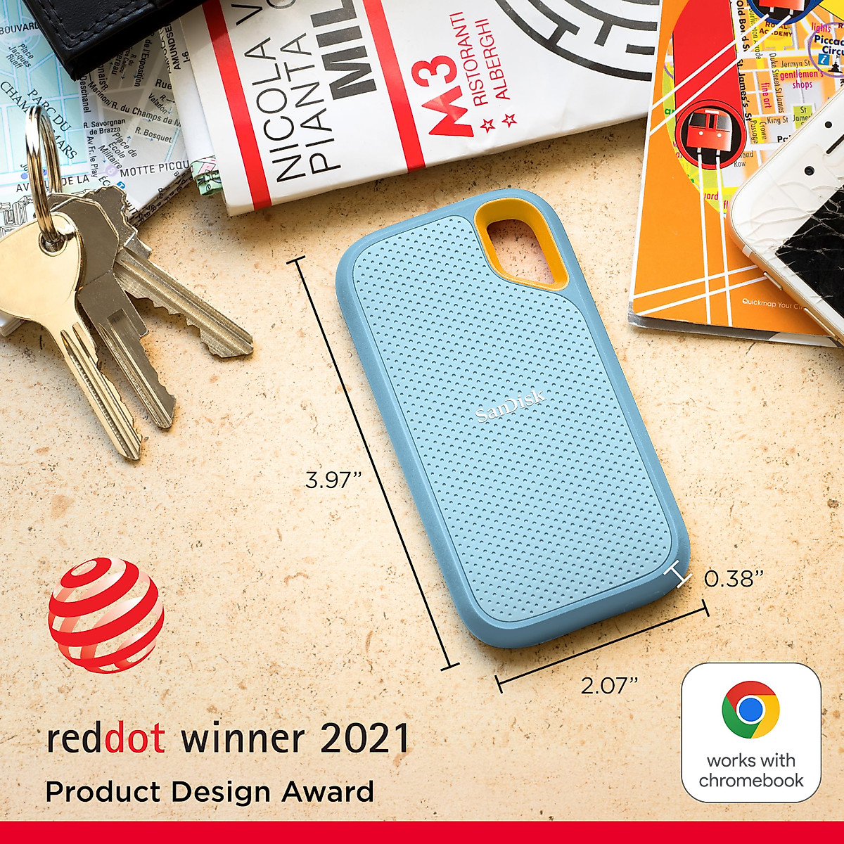 SanDisk 2TB Extreme Portable SSD - Up to 1050MB/s, USB-C, USB 3.2 Gen 2, IP65 Water and dust Resistance, Updated Firmware, Sky Blue - External Solid State Drive - SDSSDE61-2T00-G25B