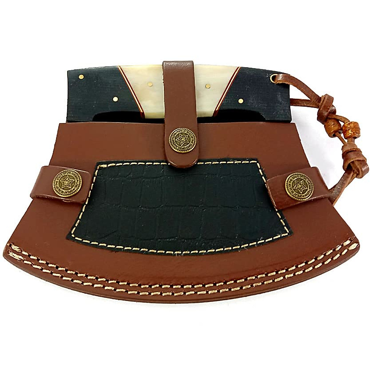 Damascus Steel alaskan Ulu Knife - Fixed Blade knife for Chopping Boning Slicing Cutting with Leather Sheath. SM149