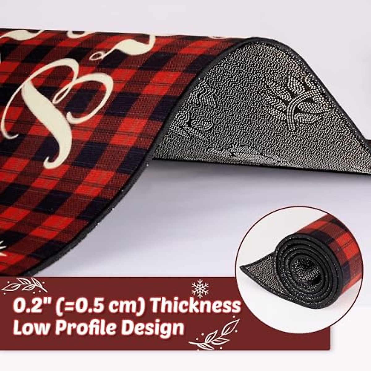 WERNNSAI Christmas Kitchen Mat - 2 Piece Kitchen Mats Set Red Buffalo Plaid Indoor Floor Mats Non-Slip Kitchen Backing Area Rugs Xmas Door Carpet for Home Christmas Decor (17’’ x 47’’+17’’ x 30’’)