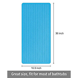 Bligli Non Slip Bathtub Mat, 16.9x36 inches Extra Large Bath Mats with Strong Suction Cups, Soft Rubber Shower Stall Mat for Bathroom, Durable and Machine Washable (Blue)