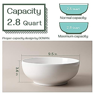 DOWAN Serving Bowls, Large Salad Bowls, 9.5" White Ceramic Pho Bowls for Kitchen, Entertaining, Side Dishes, Pasta, Dinner Parties, Kitchen Decor, Microwave & Dishwasher Safe, Easy Clean