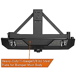 Hooke Road Wrangler TJ Rear Bumper with Tire Carrier + Front Bumpers Combo Compatible with Jeep Wrangler TJ 1997-2006