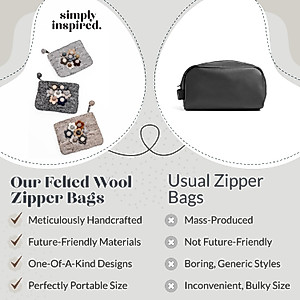 Handmade Wool Flower Makeup Bag - Small Zip Pouches for Organizing Cosmetics, Coins, Jewelry, Skincare Products, Toiletries - Travel Floral Makeup Pouch Organizer Is a Great Gift for Women - Set of 3