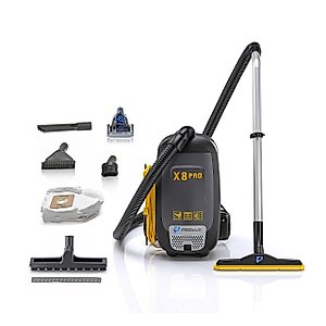 Prolux X8 Pro Backpack Canister Vacuum, Cleaner Air with 4 Stage Filtration, Super-Suction Power, 50' Power Cord, Adjustable Straps, Gadgets Galore Including Crevice, Duster & Upholstery