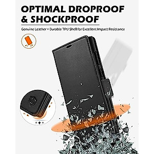 SHIELDON Wallet Case for Galaxy S23 Ultra 5G, Genuine Leather Case Kickstand RFID Blocking Credit Card Holder Shockproof Protection Magnetic Cover Compatible with Galaxy S23 Ultra 6.8" 2023 - Black