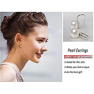 925 Sterling Silver Hoop Handpicked AAA+ Quality 7.5-8mm White Freshwater Cultured Pearl Dangle Drop Earrings Jewelry for Women