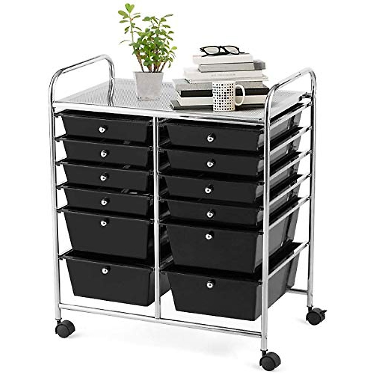 Giantex 12 Drawer Rolling Storage Cart Tools Scrapbook Paper Office School Organizer (Black)