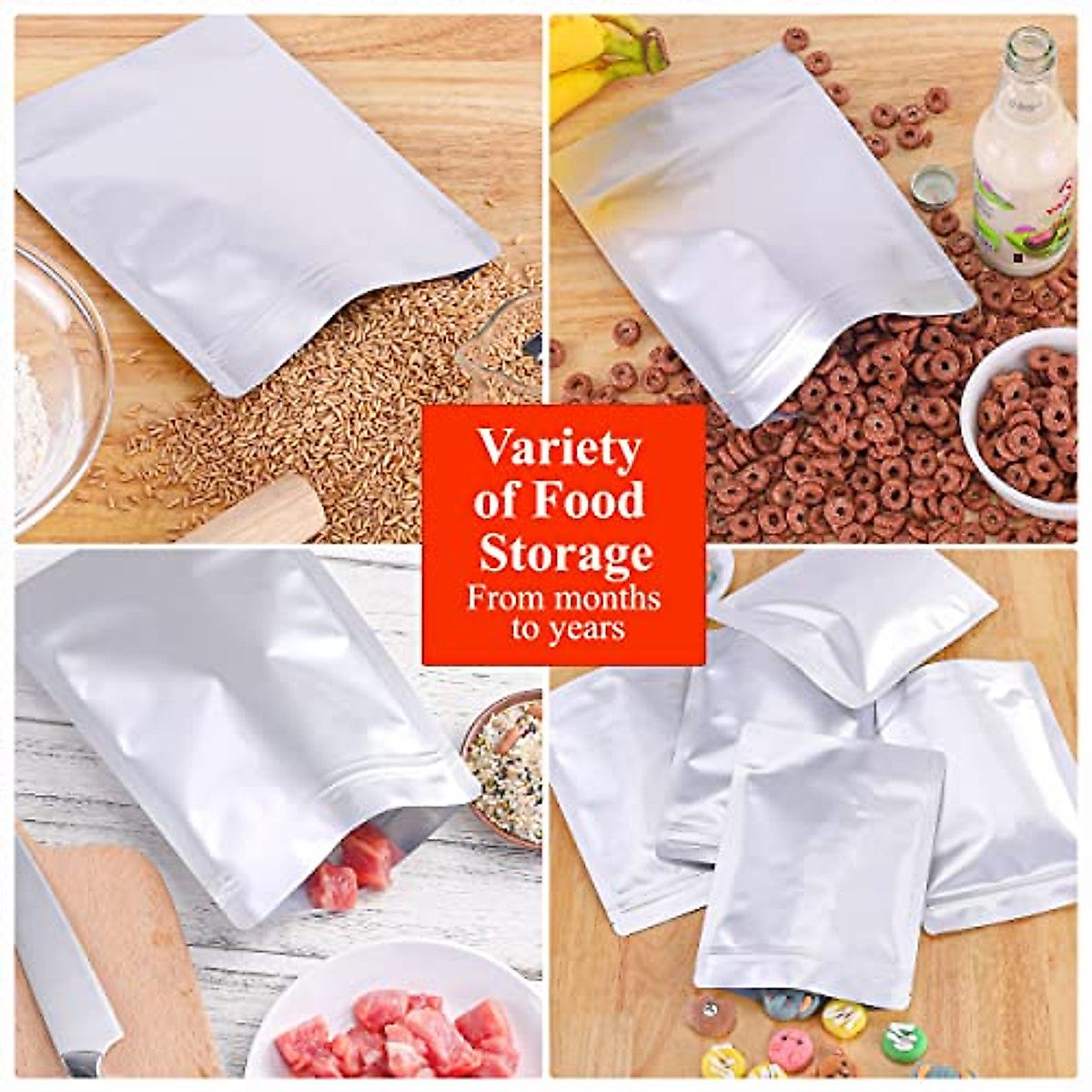 Zylooh Mylar Bags 50 Pcs – 1 Quart, 7.4 Mil, 7 x 10 Inches – Odour Free, Heat Resistant, Moisture Proof, Airtight Vacuum Seal Bag for Food Storage & More