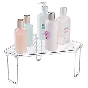 mDesign Plastic/Steel Corner Stackable Rack, Storage Organizer Shelf for Bathroom, Vanity, Countertop, Sink, Cabinet, Holds Makeup, Shower Accessories, Ligne Collection - 2 Pack - Clear