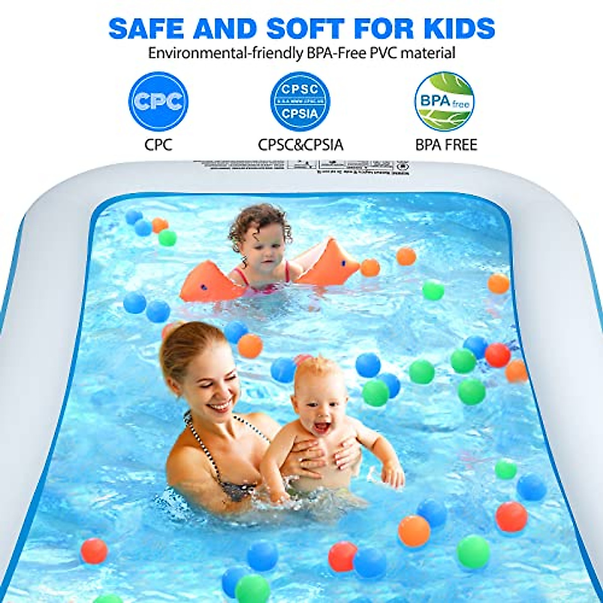santabay Inflatable Pools, Kiddie Swimming Pool for Kids, Above Ground Pool 120" x 72" x 22" Full-Sized Blow Up Pools for Backyard Outdoor Family Pool for Toddler Adults Age 3+