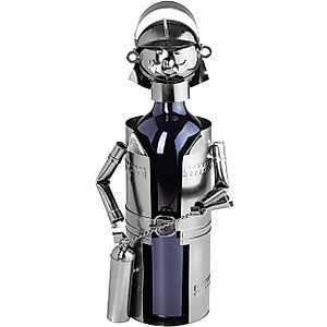 BRUBAKER Wine Bottle Holder Firefighter - Metal Sculpture - Wine Rack Decor - Tabletop - with Greeting Card
