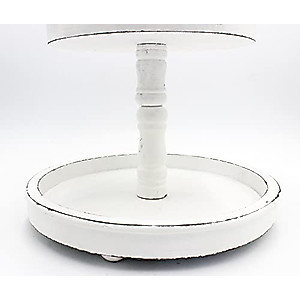Funly mee Distressed Rustic White Wood Two-Tier Tray with Metal Handle,Decorative Organizer Tray for Kitchen Counter Top or Dining Room Table(White)