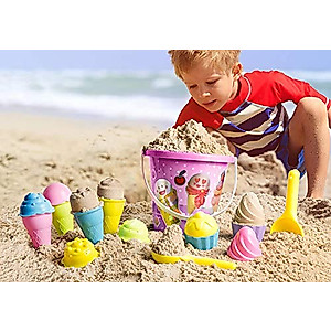 Top Race Ice Cream Sand Toys for Kids with Large 9" Bucket Pail and Spade Scoop Shovels - Kid Beach Toys | 16pcs (Pink) Ice Cream Playset for Kids Ages 1.5 - 9 | Great Ice Cream Sand Toy