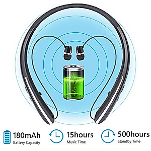 Retractable Bluetooth Headphones Neckband, Wireless Headsets Stereo Earbuds Earphone Noise Canceling with Mic Compatible with iPhone,Samsung,Android,iPad,PC