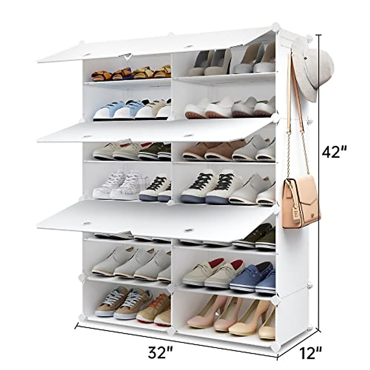 MAGINELS Shoe Rack, 7 Tier Shoe Storage 24 Pair Plastic Shoe Cabinet with Open Storage Shelves for Closet Hallway Bedroom Entryway White