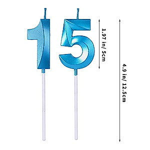 Blue 15th & 51st Birthday Candles for Cakes, Number 15 51 Glitter Candle Cake Topper for Party Anniversary Wedding Celebration Decoration