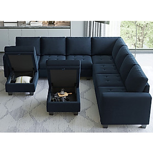 Belffin Oversized Velvet Modular 8-Seat Sectional Sofa Set with Storage Ottoman U Shaped Couch Set Modular Sectional Convertible Sofa Couch with Reversible Chaise Corner Sofa Couch Set Blue
