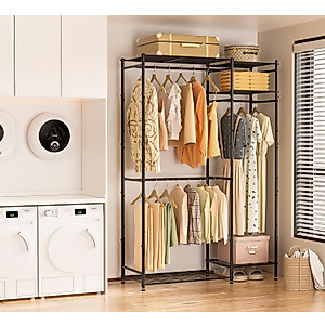 Portable Closets for Hanging Clothes, Freestanding Clothing Rack with 3 Hang Rods & 5 Shelves, Metal Wardrobe Garment Rack for Bedrooms Entrances