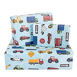 CENTRAL 23 Wrapping Paper for Boys - 6 Sheets of Birthday Gift Wrap - Police Cars Trucks and Tractors - For Kids - Children - Matte - Recyclable
