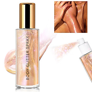 HOSAILY Body Glitter Spray, Moisturizing Bronze Body Shimmer Luminizer Glow Illuminator Quick-Drying and Non-Sticky Glitter Spray Liquid Highlighter Spray for Face Hair Body Glitter, 60ML -Rose Gold