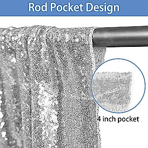 Hahuho Silver Sequin Backdrop Curtain, 4PCS 2FTx8FT Glitter Backdrop Curtain for Parties, Christmas, Wedding, Party Decoration（4 Panels, 2FT x 8FT, Silver